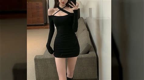 이런샀네 섹시한 스타일 홀터넥 디자인의 슬림핏 오프숄더 원피스 Youtube
