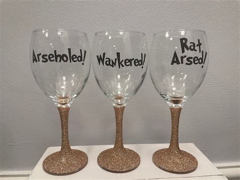 Naughty Rude Wine Glasses Swearing Glitter Glass Etsy
