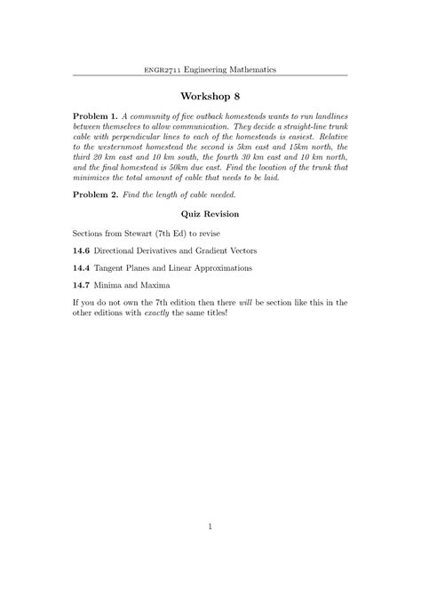 Workshop 8 Engr Engineering Mathematics Workshop 8 Problem 1