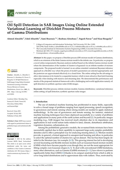 Pdf Oil Spill Detection In Sar Images Using Online Extended Variational Learning Of Dirichlet