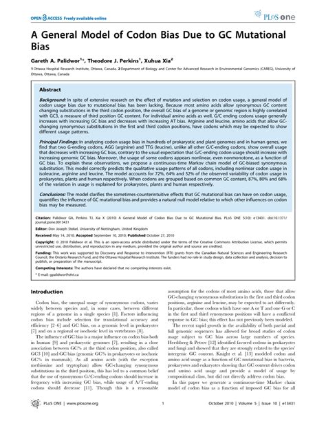 Pdf A General Model Of Codon Bias Due To Gc Mutational Bias
