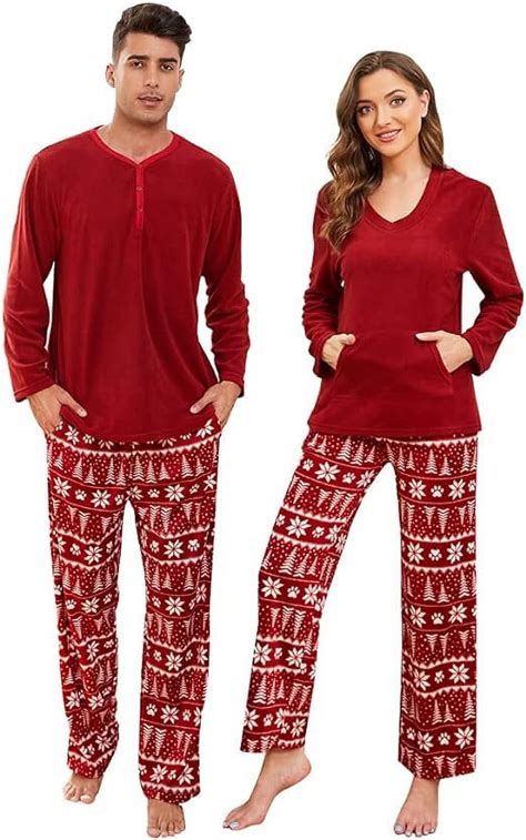 U2skiin Couple Pajama Sets Plaid Matching Pajama Set For Men And Women Soft Warm Pjs Set（dark