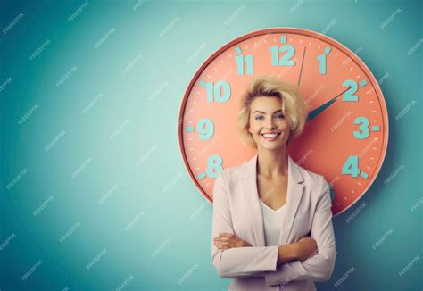 Premium Ai Image Woman Smiling In Front Of The Large Analog Clock Cycle Syncing Conceptual Premium Ai Image Woman Smiling In Front Of The Large Analog Clock Cycle Syncing Conceptual