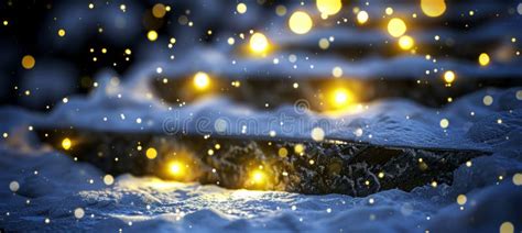 Snow Covered Steps With Festive Glowing Lights Creating A Magical Winter Wonderland Atmosphere
