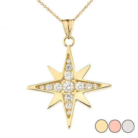 Diamond North Star Pendant Necklace In Gold Yellowrosewhite