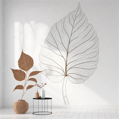 Premium Photo A White Wall With A Leaf Design On It