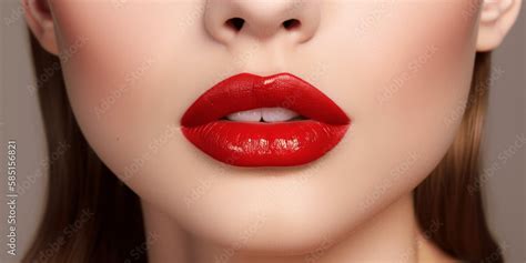 Sexy Lips Close Up Beautiful Perfect Makeup Bold Red Lip Gloss