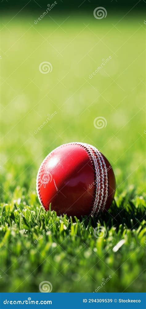 Dynamic Red Cricket Ball On Green Field Mobile Lock Screen Background