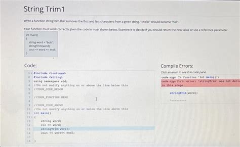 Solved String Trim1 Write A Function Stringtrim That Removes