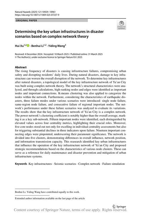 Determining The Key Urban Infrastructures In Disaster Scenarios Based