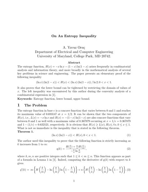 Pdf On An Entropy Inequality