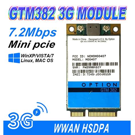 UNLOCKED Option GTM382 PCI E 7.2Mbps Modem WWAN GTM 382 GPS 3G WWAN ...