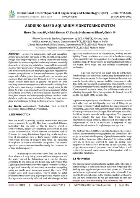 Irjet Arduino Based Aquarium Monitoring System Pdf