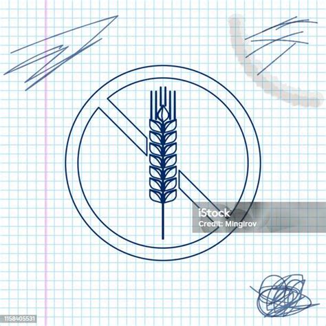 흰색 배경에 격리 된 글루텐 무료 곡물 라인 스케치 아이콘입니다 밀 기호가 없습니다 음식 편협 기호입니다 벡터 일러스트레이션 개념에 대한 스톡 벡터 아트 및 기타 이미지