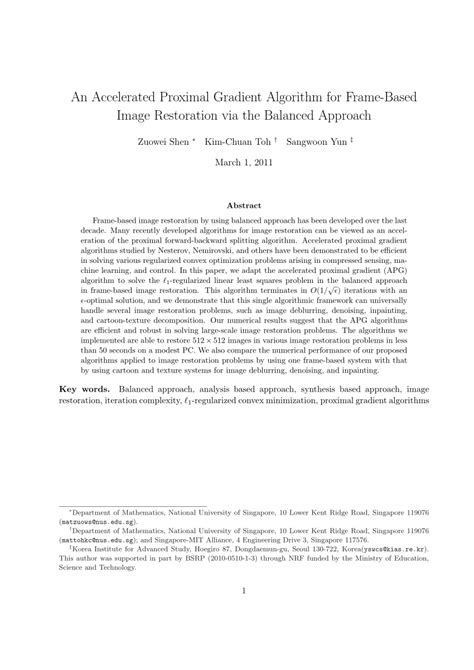 Pdf An Accelerated Proximal Gradient Algorithm For Frame Based Image
