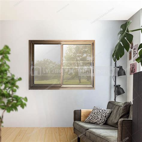 หน้าต่างอะลูมิเนียมบานเลื่อน Nk รุ่น 2 บาน พร้อมมุ้ง กระจกชา ขนาด 140 X 1085 ซม สีชา Bnb Home