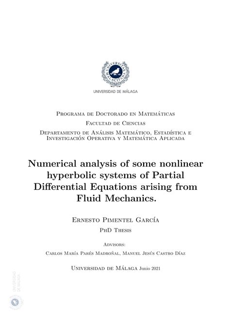 Pdf Numerical Analysis Of Some Nonlinear Hyperbolic Systems Of