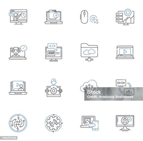 온라인 플랫폼 라인 아이콘 컬렉션입니다 접근성 가용성 편리함 원활함 웹 기반 유연성 대화형 벡터 및 선형 그림 동적 반응형