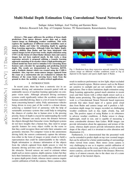 PDF Multi Modal Depth Estimation Using Convolutional Neural Networks