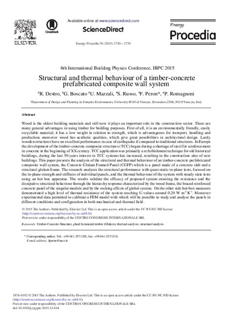 Structural And Thermal Behaviour Of A Timber Concrete Prefabricated Composite Wall System