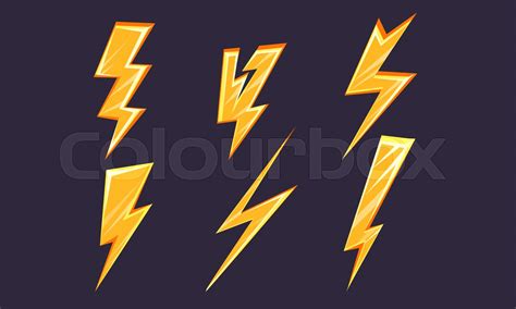 Lightning Bolt Set Bright Thunderbolts Of Different Shapes Vector Illustration Stock Vector