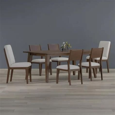 Carey 7pc Dining Set Table And 4 Wood Chairs 2 Upholstered Chairs By
