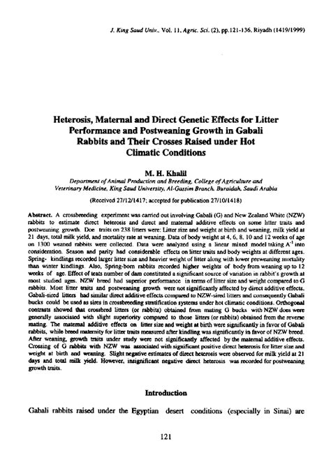 Pdf Heterosis Maternal And Direct Additive Effects For Litter