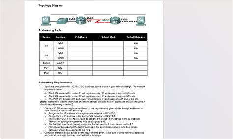 Topology Diagram Addressing Table Subnetting Chegg Com