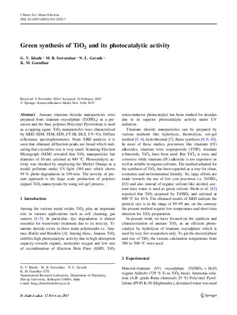 Pdf Green Synthesis Of Tio2 And Its Photocatalytic Activity Pdf Green Synthesis Of Tio2 And Its Photocatalytic Activity