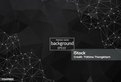 점과 선을 연결하는 어두운 배경의 검은 기하학적 그래픽 추상 다각형 공간 연결 구조 디지털 데이터 시각화 빅 데이터 벡터 일러스트 Eps 10 0명에 대한 스톡 벡터 아트