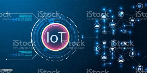 파란색 배경에 Iot 기술의 개념입니다 연결 장치의 개념 미래의 파란색 배경으로 네트워크 연결의 스파이더 웹 Iot 벡터 아이콘