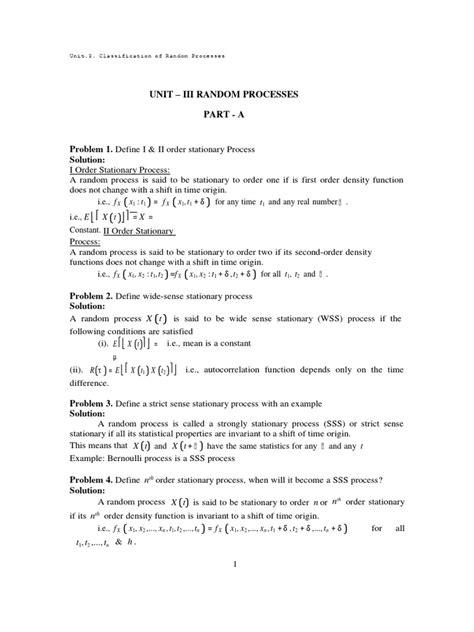 Random Process Characteristic Equation Notes Pdf Stationary Process