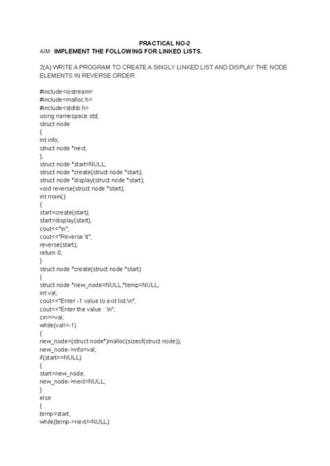 Data Structure Practical 2 Practical No Aim Implement The Following
