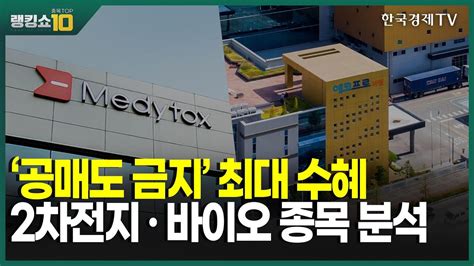 공매도 금지 최대 수혜 2차전지·바이오 종목 분석 김성훈 Mhb인베스트 이사 김영재 유진투자증권 이사 랭킹쇼 종목top10 성공투자 오후증시 한국경제tv