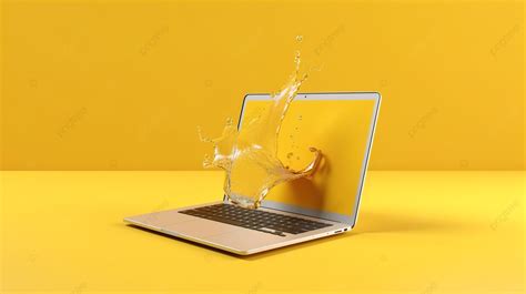 최소한의 노란색 배경 컴퓨터 모형 개념 렌더링에 떠 있는 노란색 노트북 컴퓨터 모니터 컴퓨터 화면 감시 장치 배경 일러스트 및 사진 무료 다운로드 Pngtree