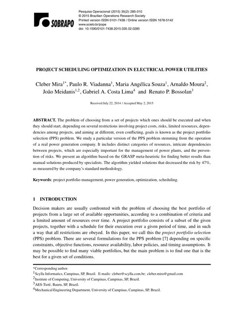 Pdf Project Scheduling Optimization In Electrical Power Utilities