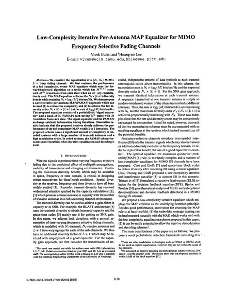 Pdf Low Complexity Iterative Per Antenna Map Equalizer For Mimo