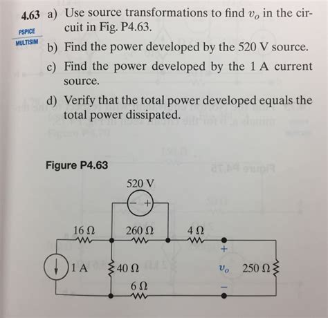 Solved 463 A Use Source Transformations To Find Vo In The