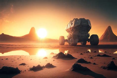 Space Rover On Red Planet As Mars Futuristic Vehicle On Deserted Surface Generative Ai Stock