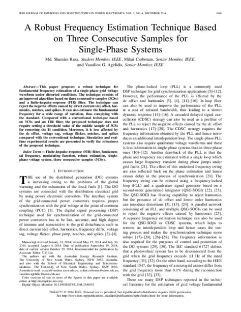 Pdf A Robust Frequency Estimation Technique Based On Three Consecutive Samples For Single