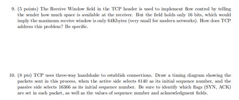 Solved 9 5 Points The Receive Window Field In The Tcp