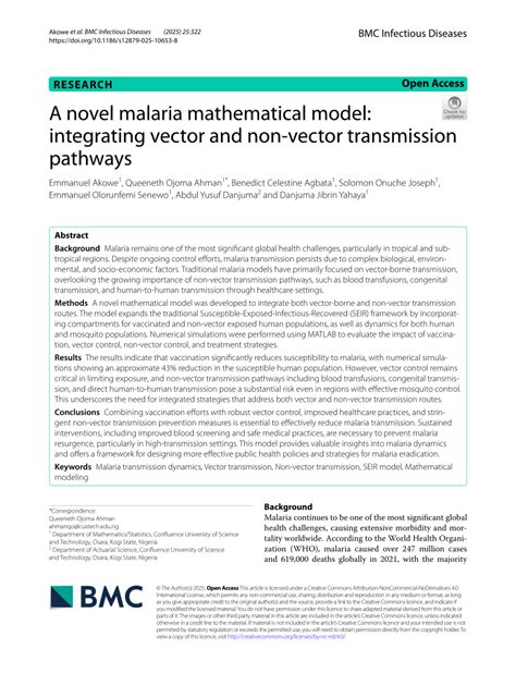 Pdf A Novel Malaria Mathematical Model Integrating Vector And Non