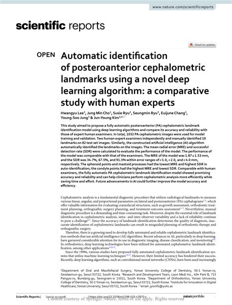 Pdf Automatic Identification Of Posteroanterior Cephalometric