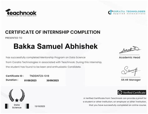 Samuel Abhishek On Linkedin Successfully Completed Mentorship Program On Data Science From Coratia