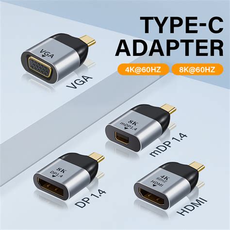 USB Type C To HDMI VGA DP Display Port MINI DisplayPort Converter Cable Adapter 8K 4K 60HZ USBC