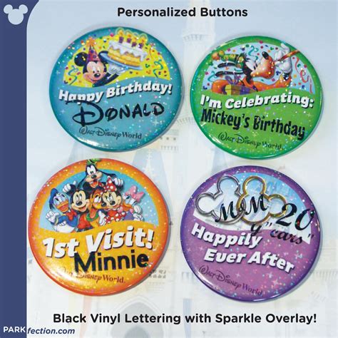 Personalized Disney World Button Black Vinyl Text With Sparkle