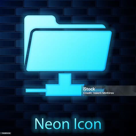 벽돌 벽 배경에 네온 Ftp 폴더 아이콘을 빛나는 소프트웨어 업데이트의 개념 Ftp 전송 프로토콜 라우터 팀워크 도구 관리 복사 프로세스 정보 벡터 일러스트 0명에 대한