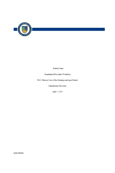 Nr 601 Week 5 Assignment Standardized Procedure Worksheet Urinary