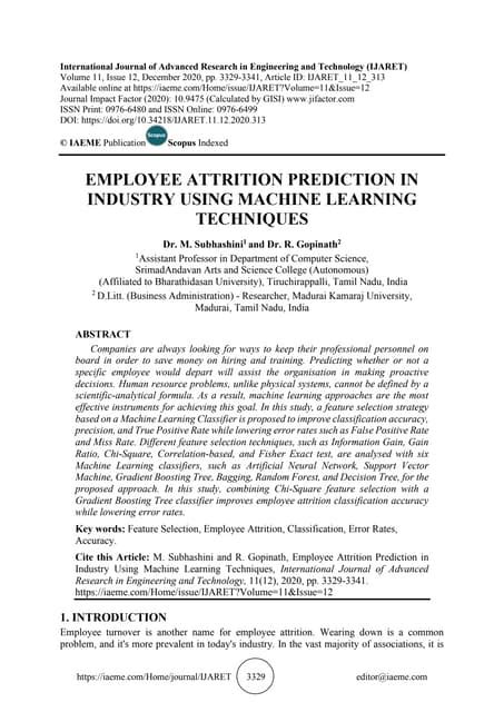 Employee Attrition Prediction In Industry Using Machine Learning Techniques Pdf