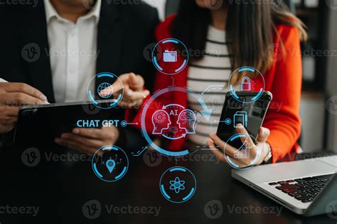 Man And Woman Using Chatbot In Computer And Tablet Smart Intelligence Ai Chat Gpt Chat With Ai
